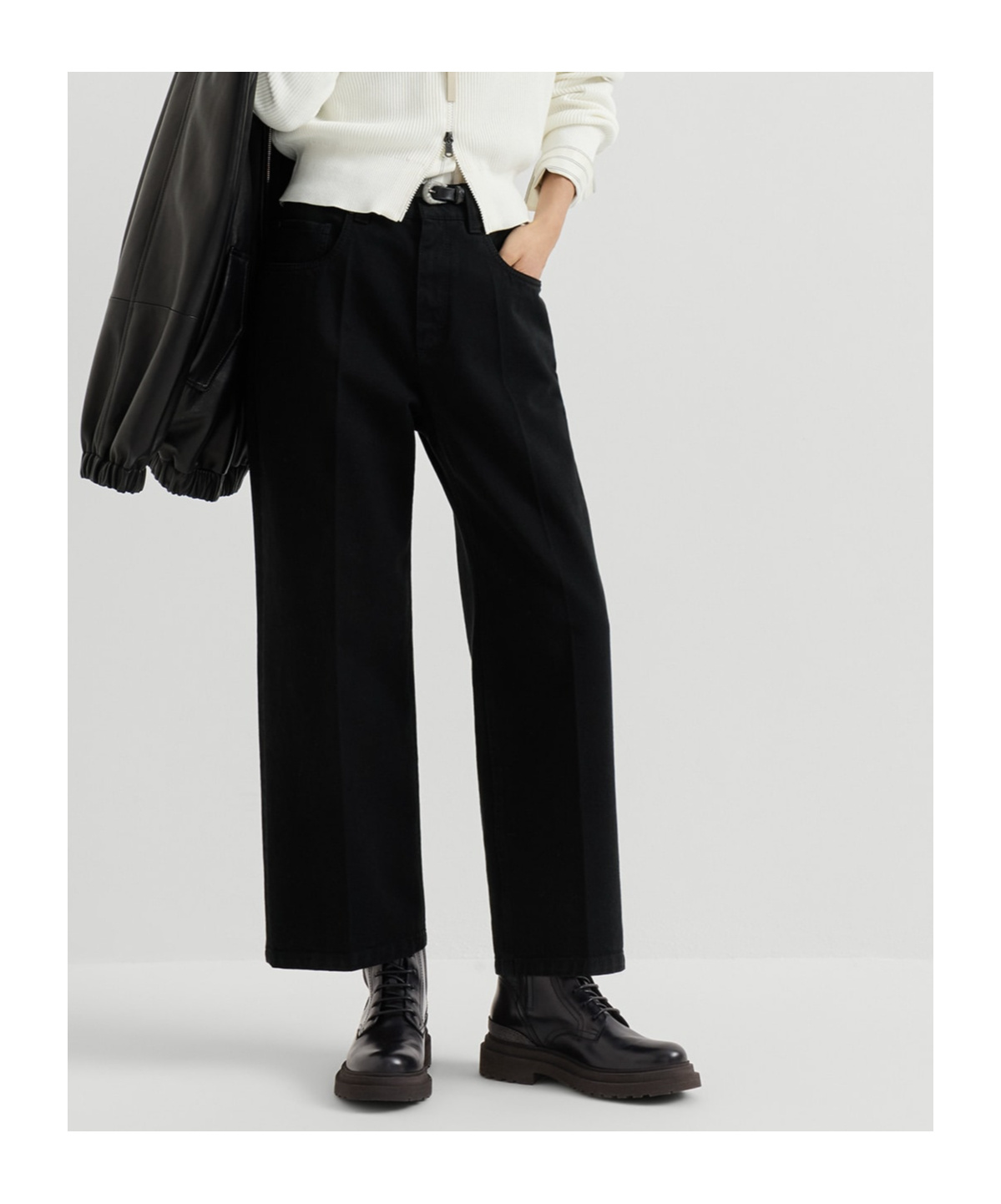 BRUNELLO CUCINELLI Brunello Cucinelli Matte Calfskin and Virgin Wool Flannel Lace-Up Boots