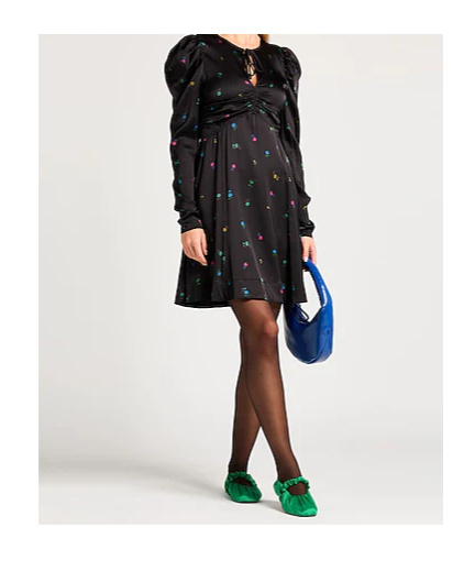 GANNI Ganni Floral-Print Satin Mini Dress with Gathered Details