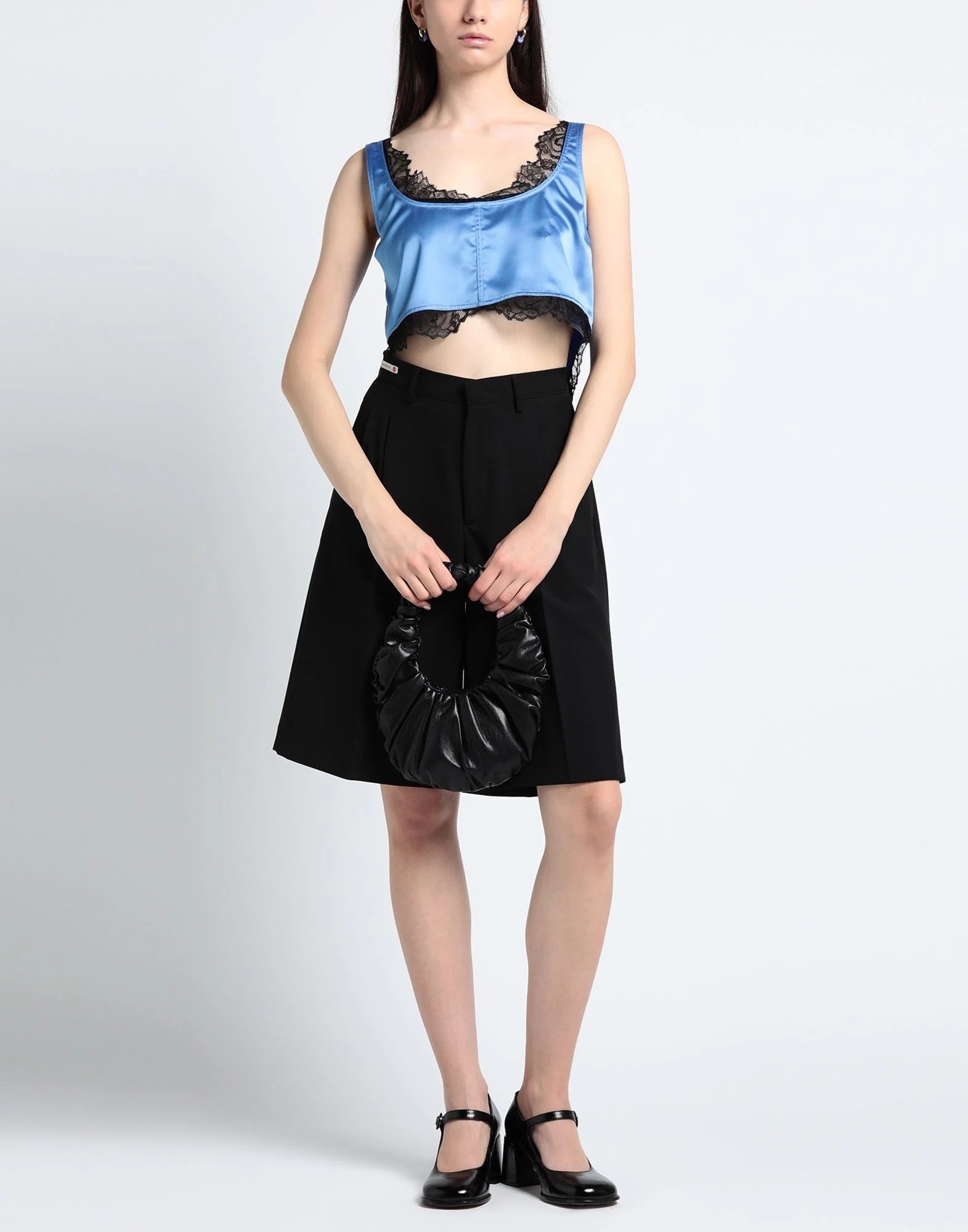 GANNI Ganni Crewneck Lace Trim Crop Top