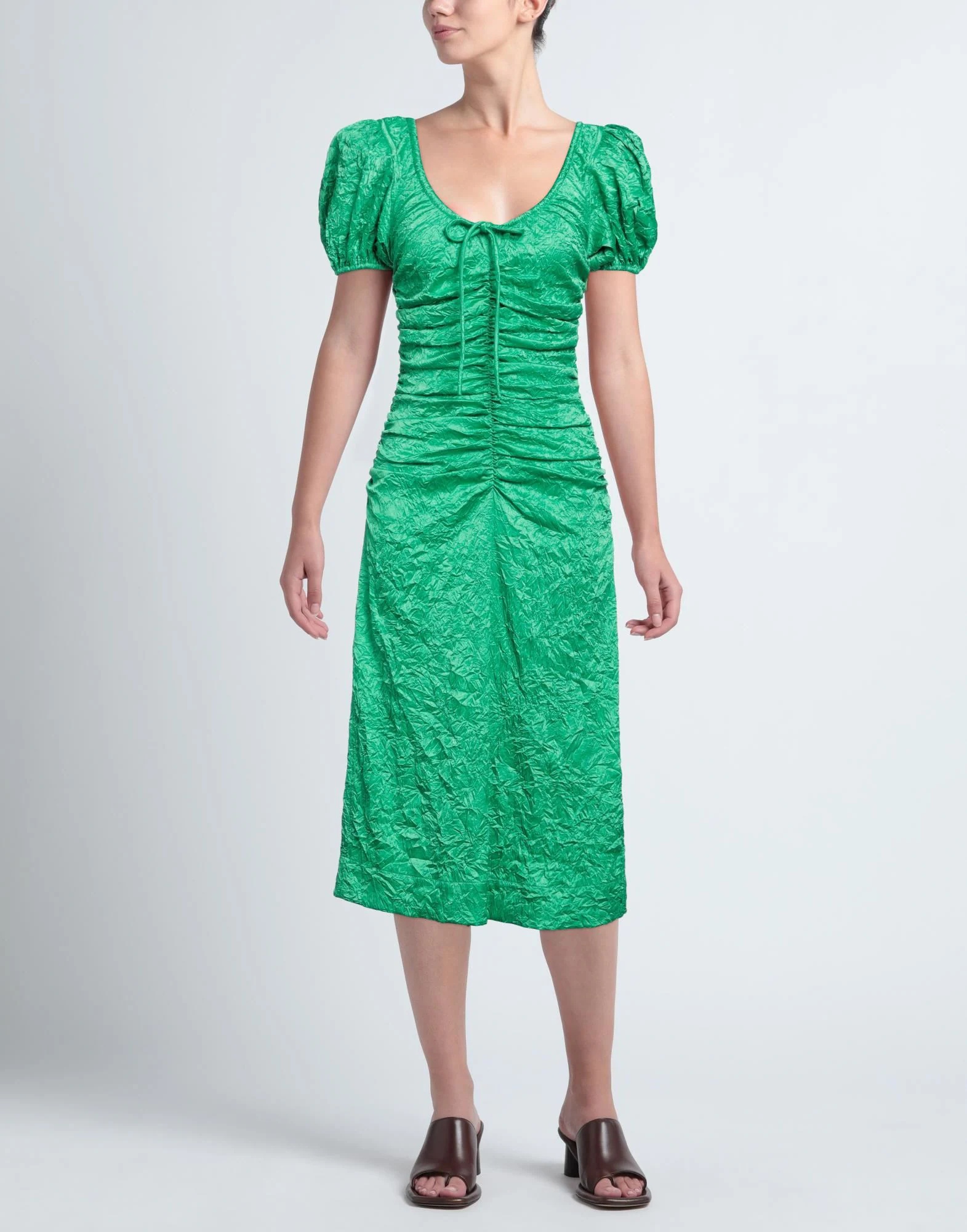 GANNI Ganni Short Sleeved Gathered Midi Dress
