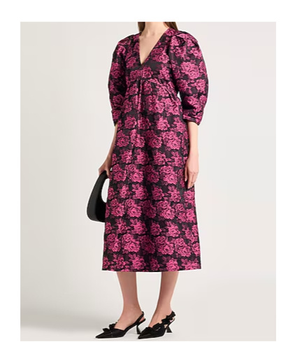 GANNI Ganni Jacquard Floral-Print Midi Dress