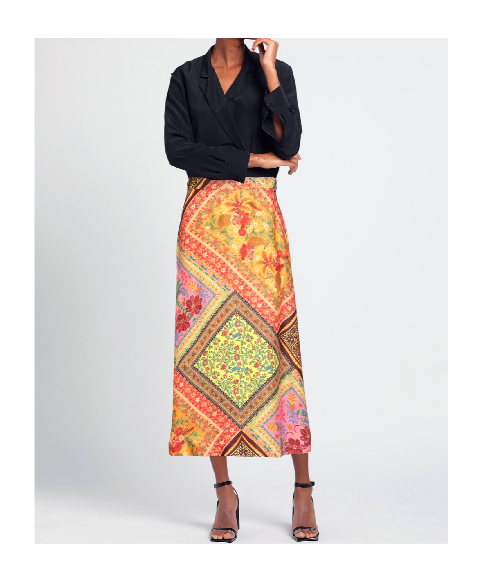 FARM RIO Farm Rio Floral Trumpet Midi Skirt