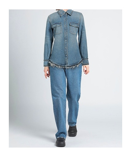 CHLOÉ Chloe Distressed Denim Shirt with Fringed Hem