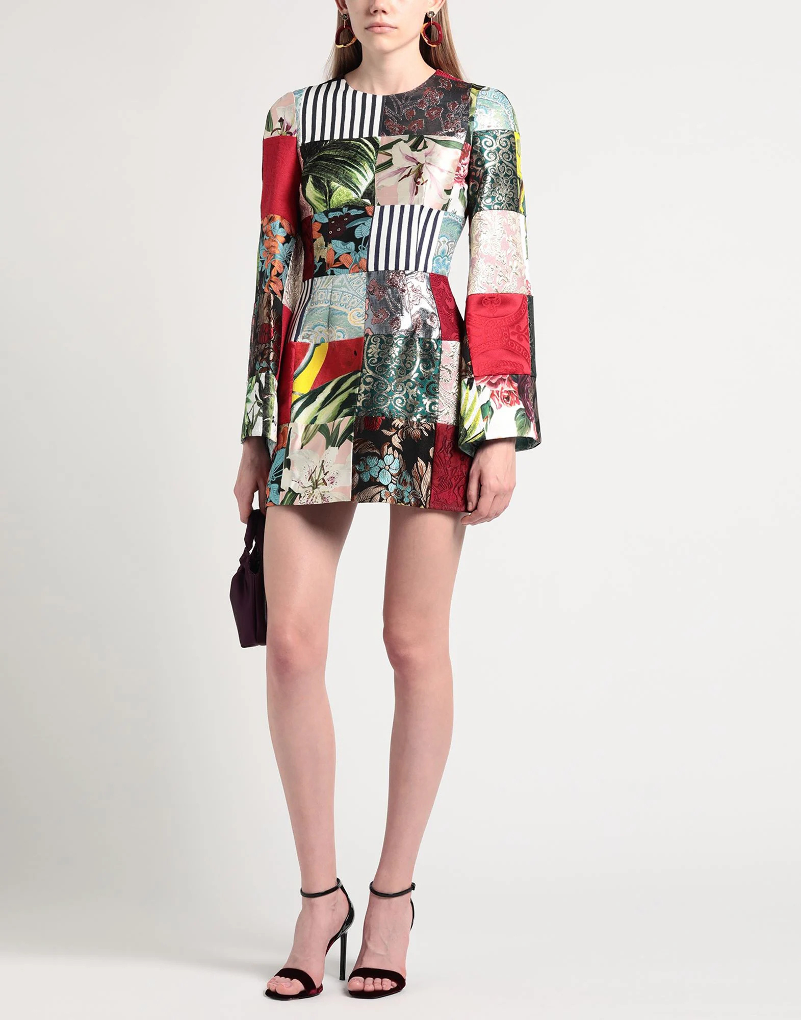 DOLCE & GABBANA Dolce & Gabbana Patchwork Jacquard Long Sleeve Dress