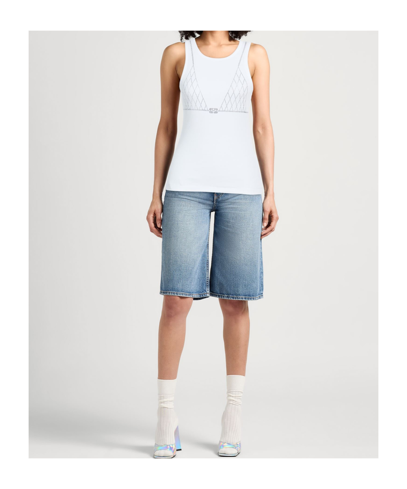 GANNI Ganni Logo Crystal Crew Neck Tank Top
