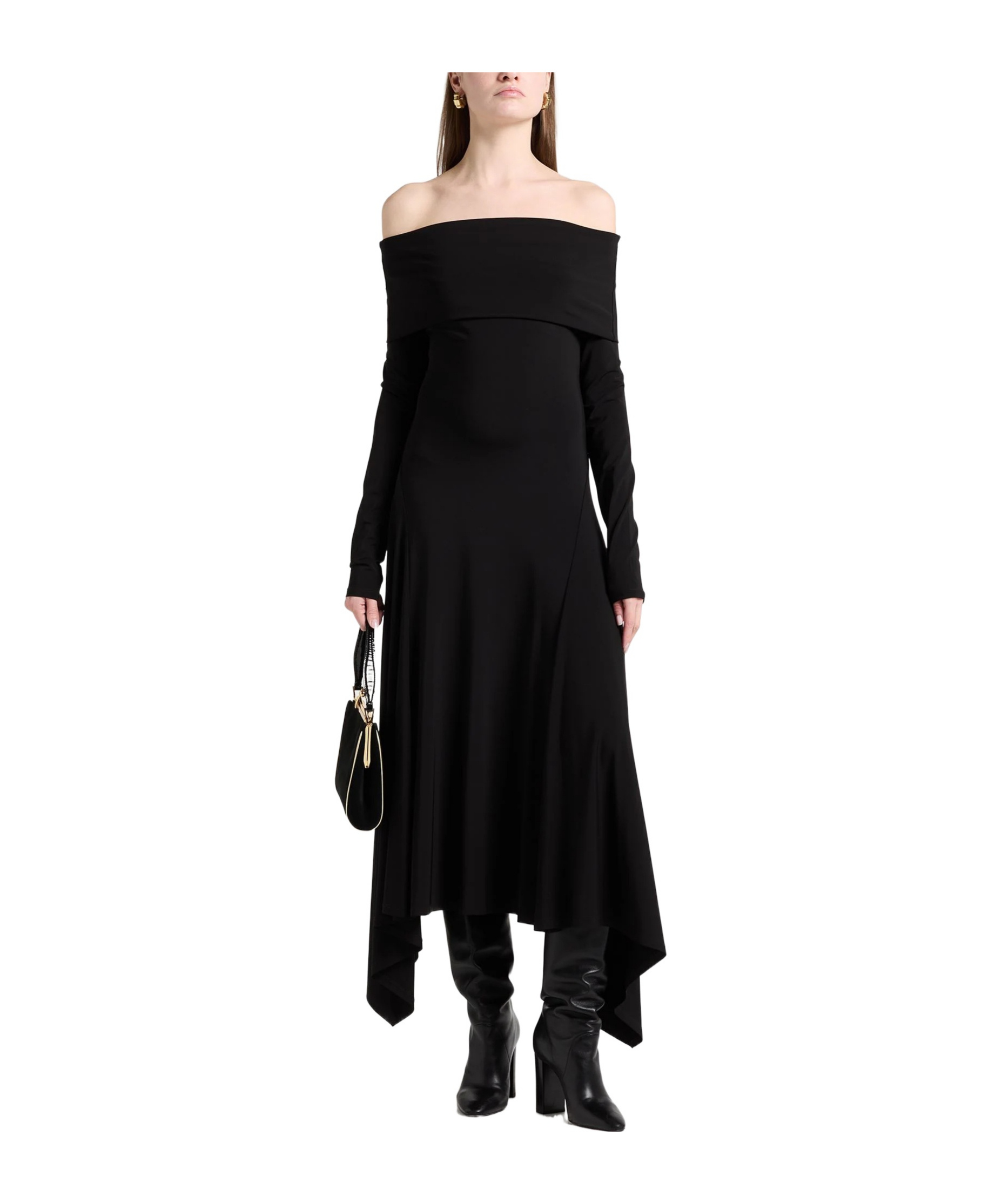 MAX MARA Max Mara Black Off-the-Shoulder Long Sleeve Midi Dress