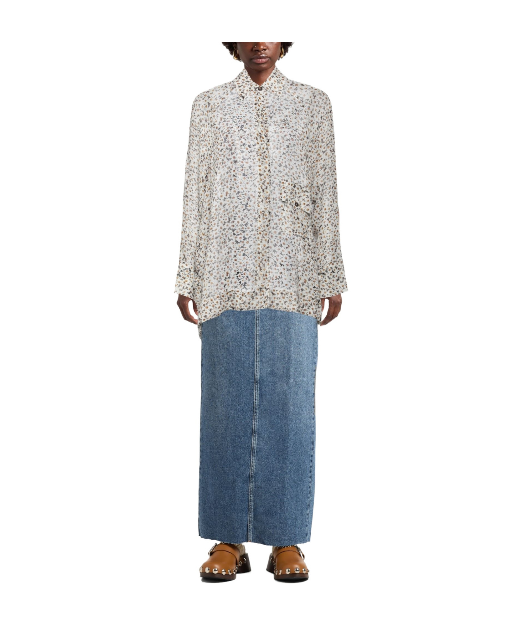 GANNI Ganni Floral Long Sleeve Chiffon Shirt