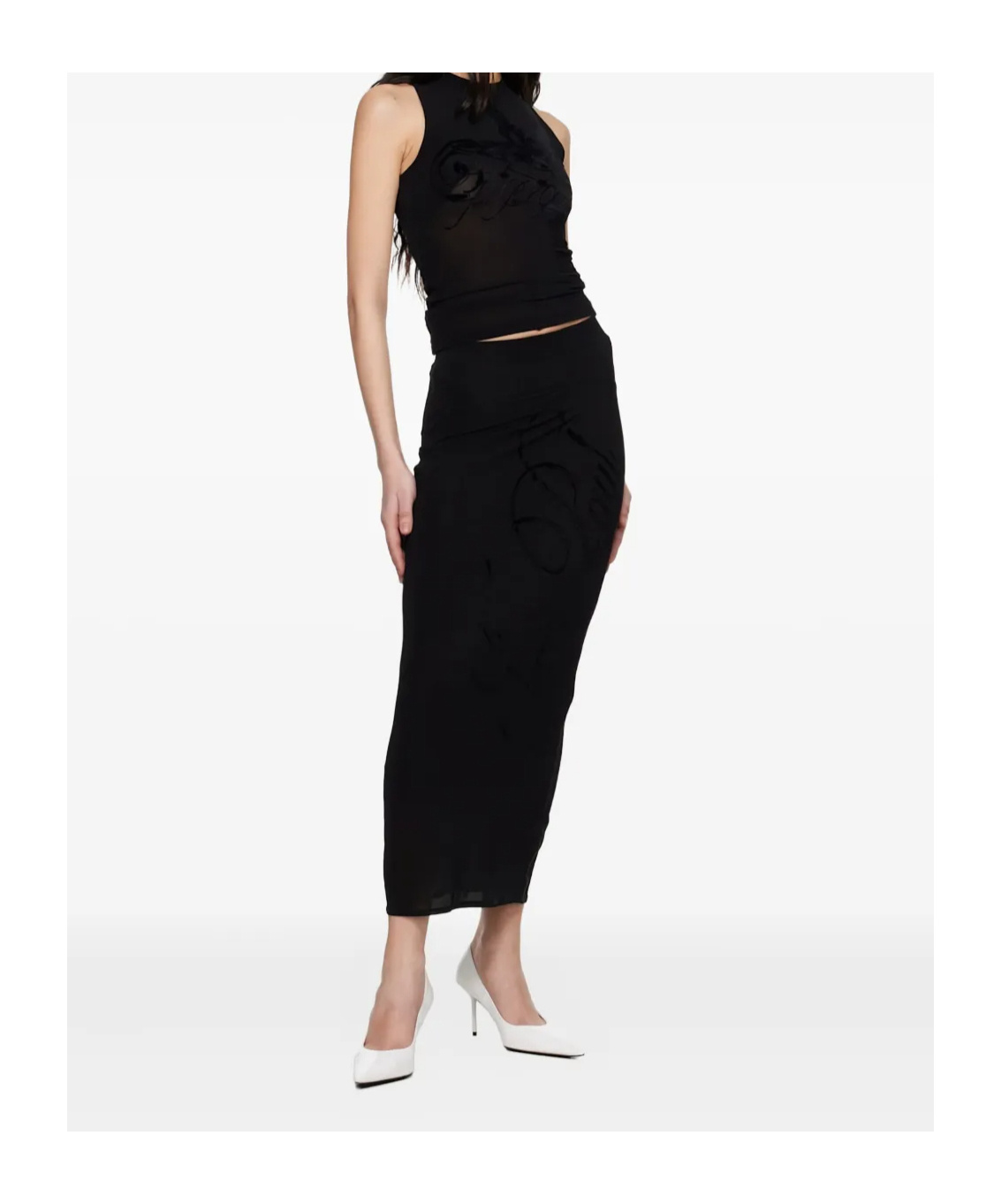 JEAN PAUL GAULTIER Jean Paul Gaultier Flocked Logo Midi Skirt