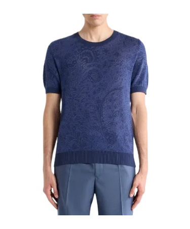 ETRO KNIT COTTON T-SHIRT WITH FLORAL PAISLEY MOTIF