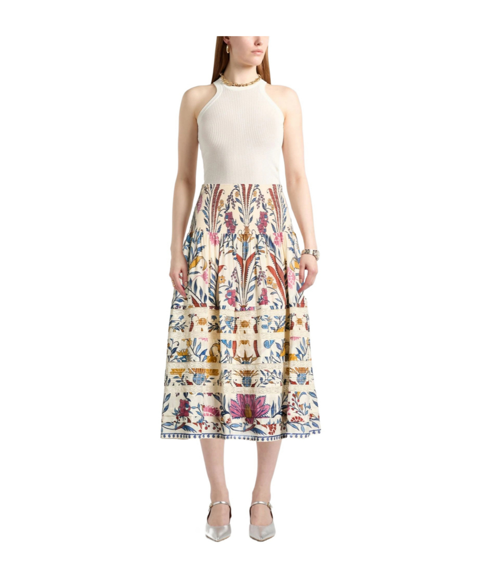 FARM RIO Farm Rio Floral Trumpet Midi Skirt