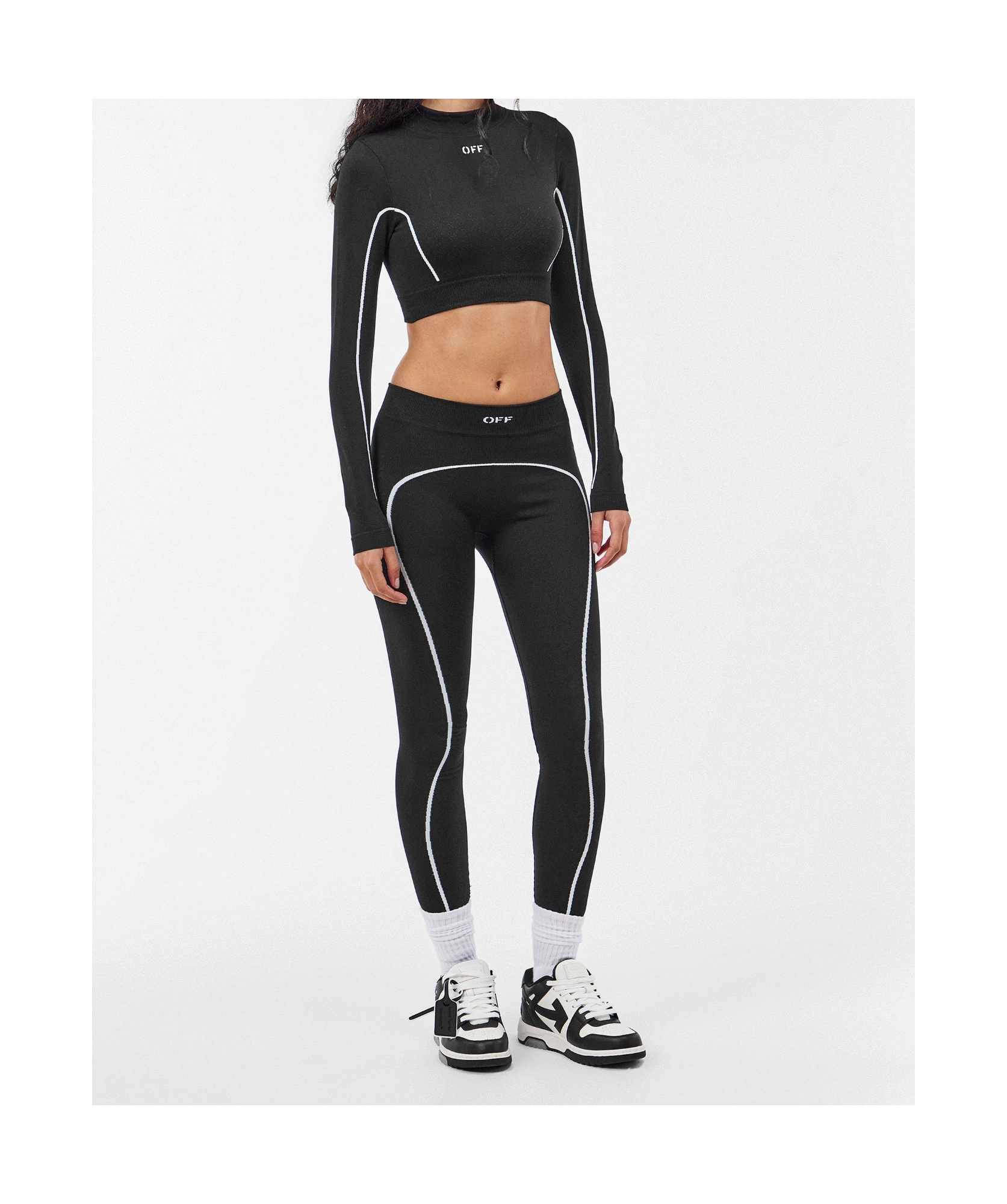 OFF-WHITE Off-White Cropped Long Sleeve T-Shirt with Letter Print