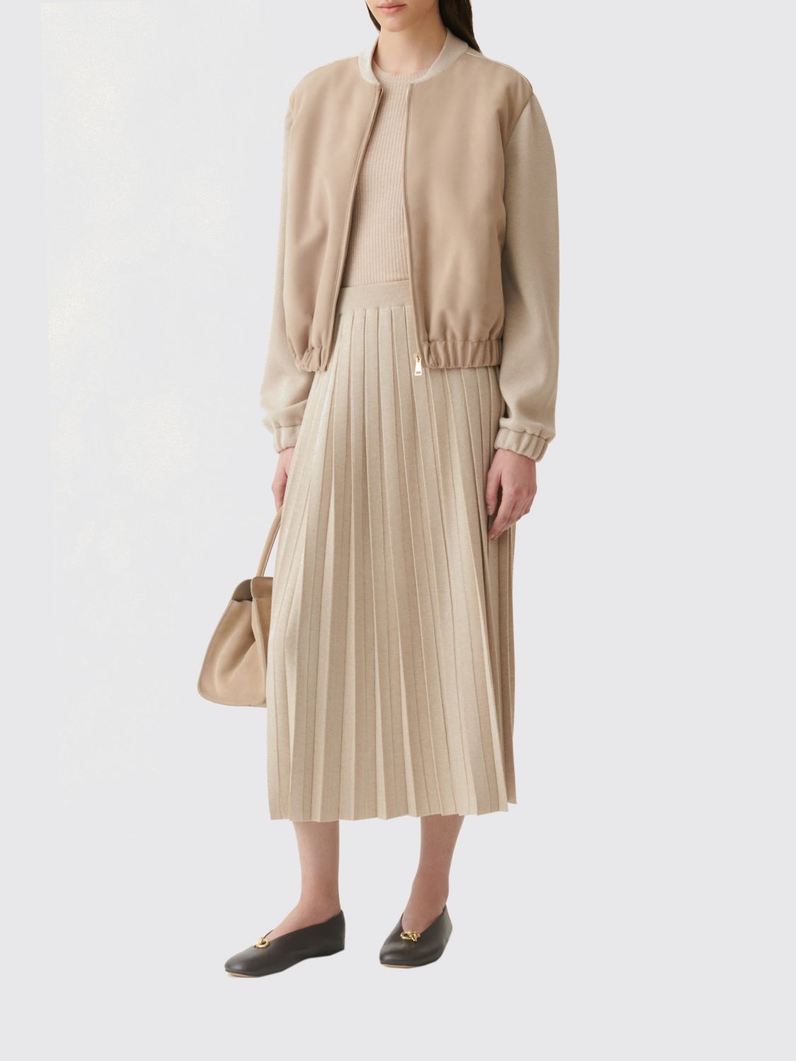 FABIANA FILIPPI Fabiana Filippi Pleated Wool and Silk Knit Midi Skirt