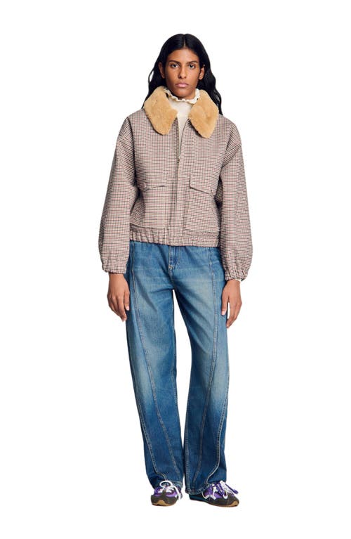 SANDRO Sandro Faux Fur-Lined Checked Coat