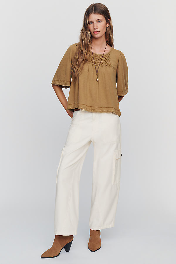 PILCRO Pilcro Flutter-Sleeve Smocked Blouse