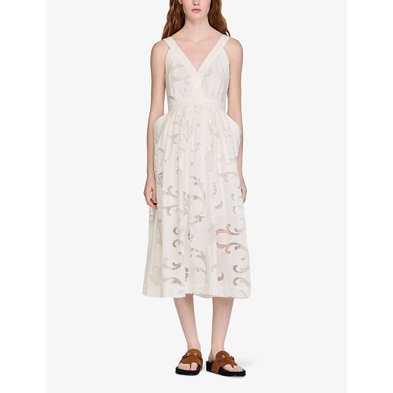 SANDRO Sandro Floral V-Neck Sleeveless Midi Dress