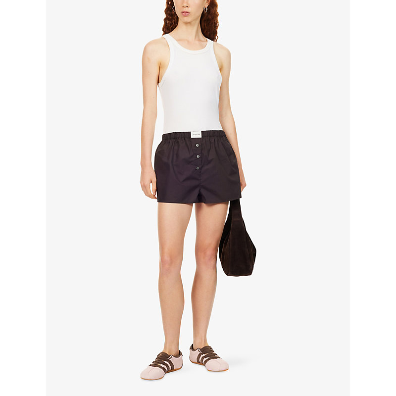 SPORTY & RICH Sporty & Rich Logo Cotton Poplin Shorts