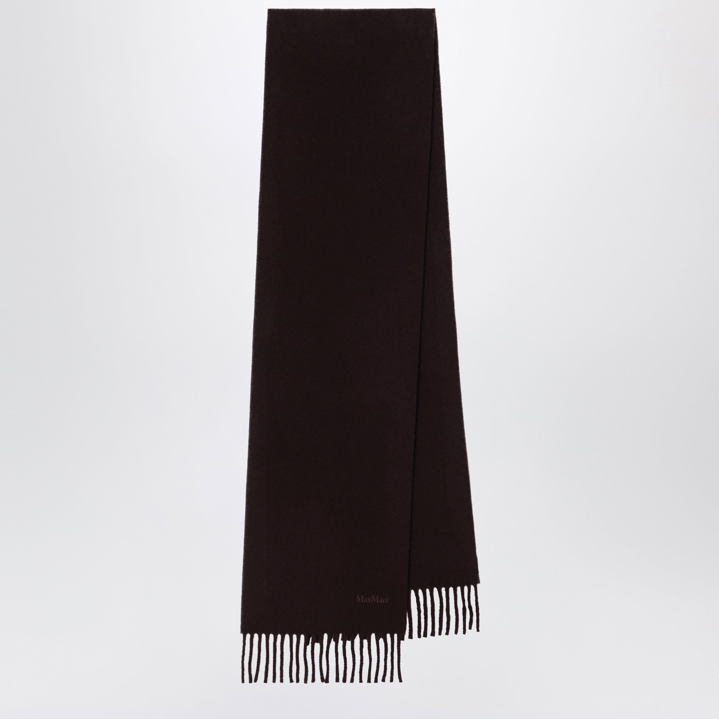 MAX MARA Brown Wool Scarf with Fringes
