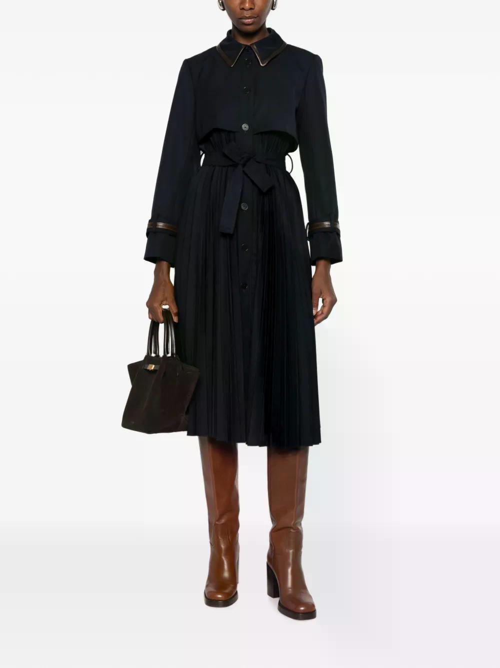 SANDRO SANDRO Pleated Leather-Trim Trench Coat