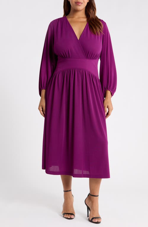 ANNE KLEIN Anne Klein Blouson Sleeve V-Neck Midi Dress