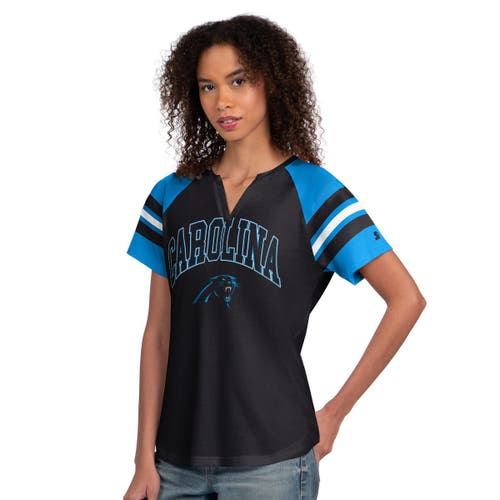 STARTER Carolina Panthers Game On Notch Neck Raglan T-Shirt by Starter