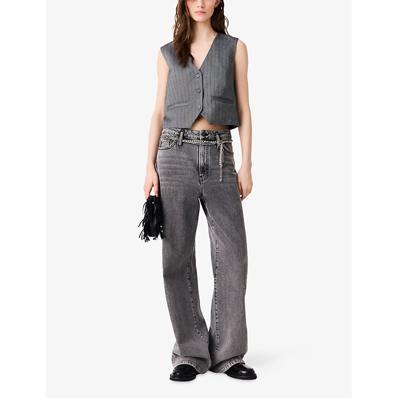 MAJE Maje Tailored Rhinestone-Embellished Stretch-Woven Waistcoat