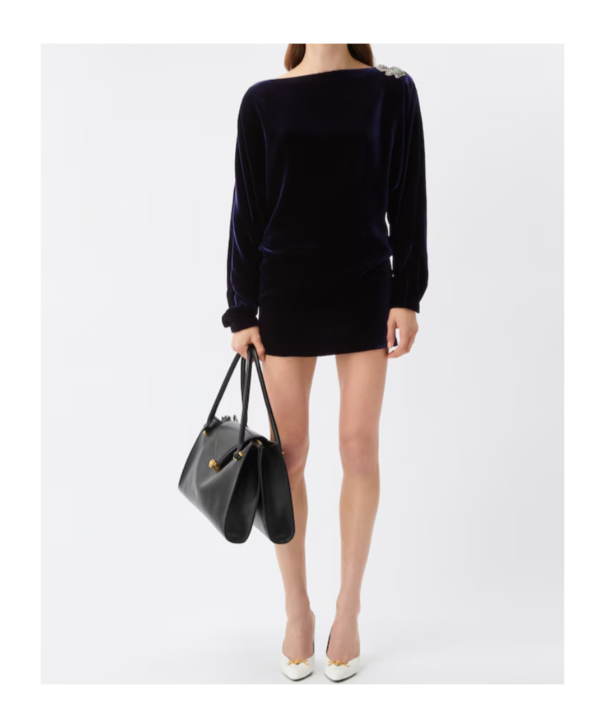 VERSACE Versace Velvet Mini Dress with Baroque Embellishment