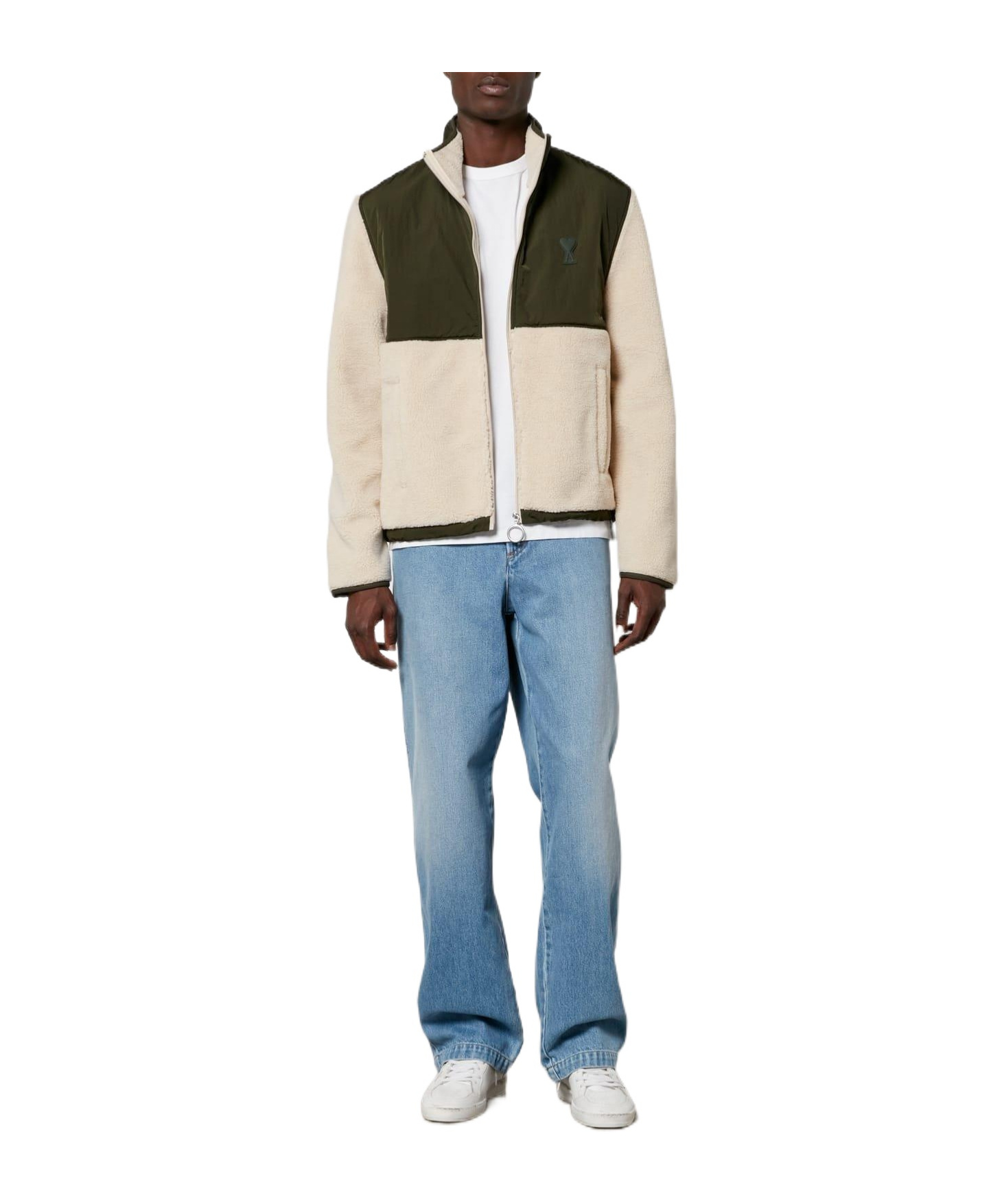 AMI Ami Paris Color-Block Stand Collar Fleece Jacket
