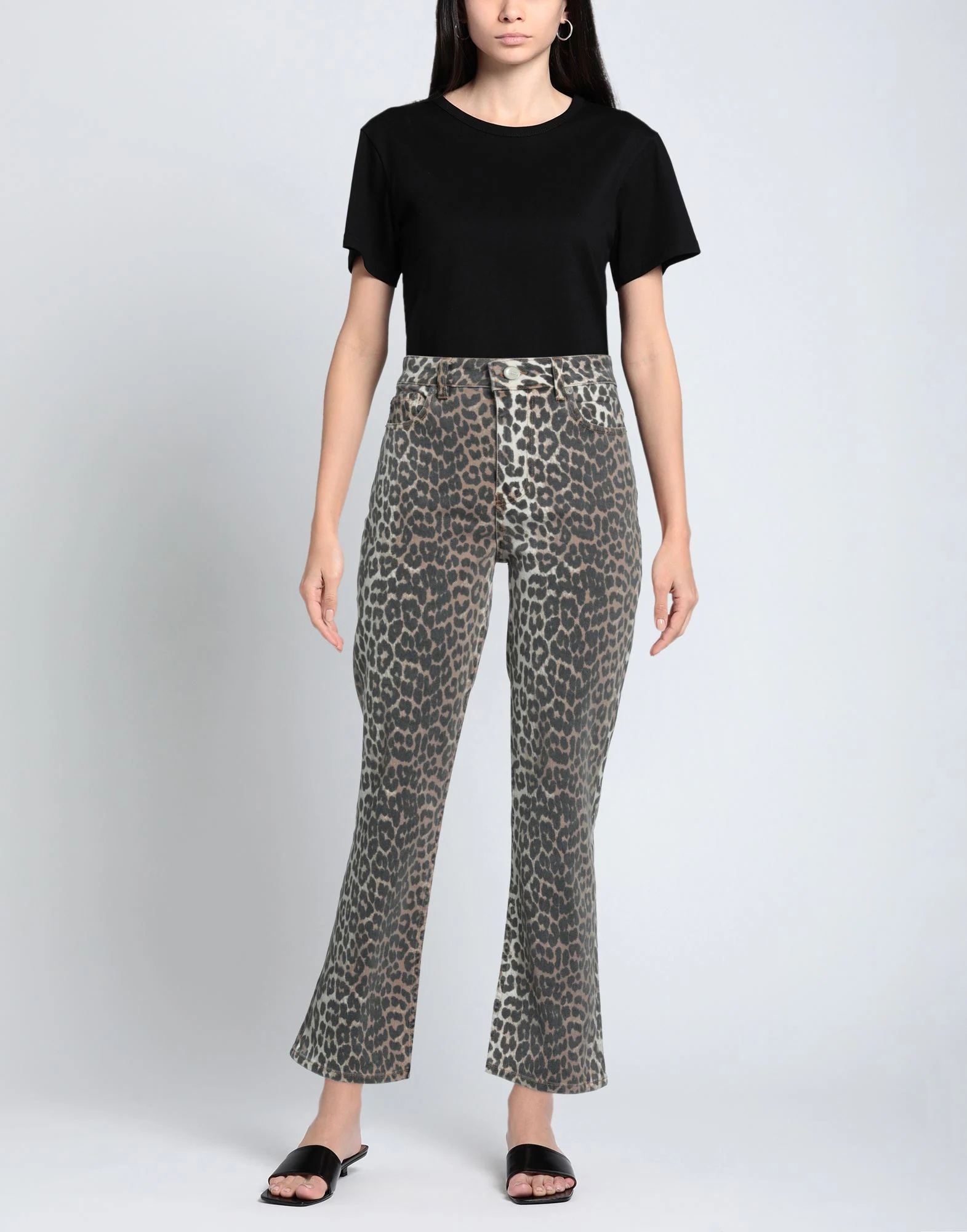 GANNI Ganni Leopard Print Washed Denim Bootcut Pants