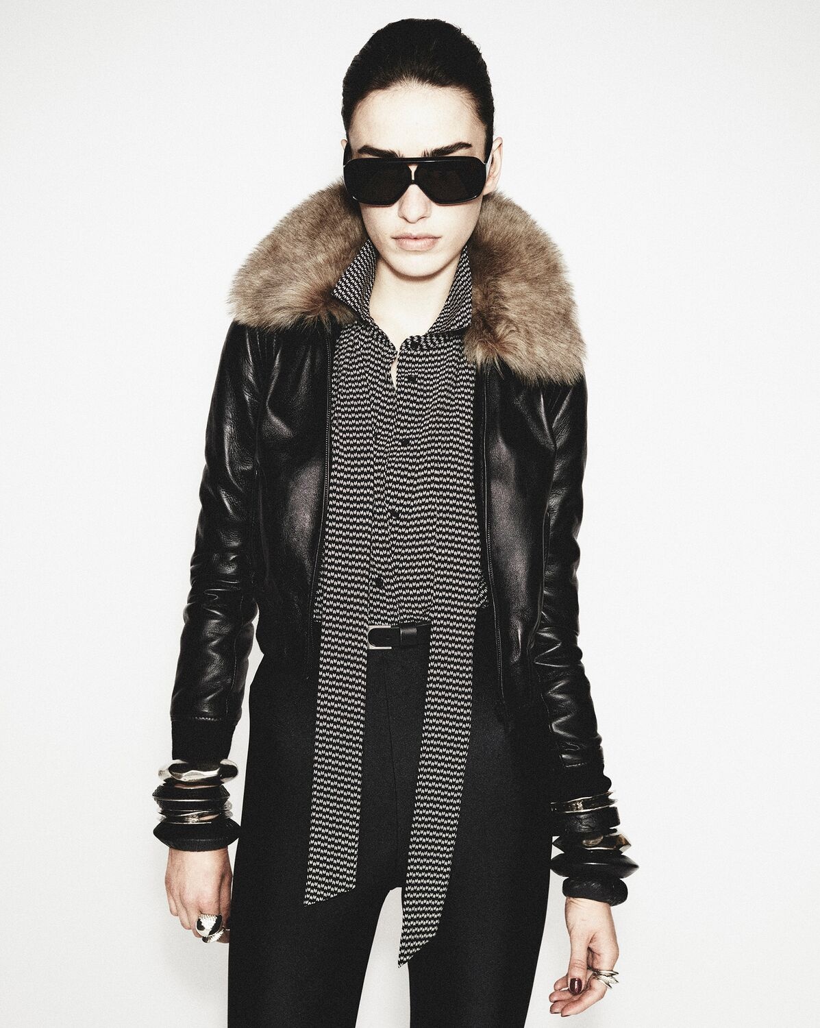 SAINT LAURENT Saint Laurent Lambskin and Shearling Jacket