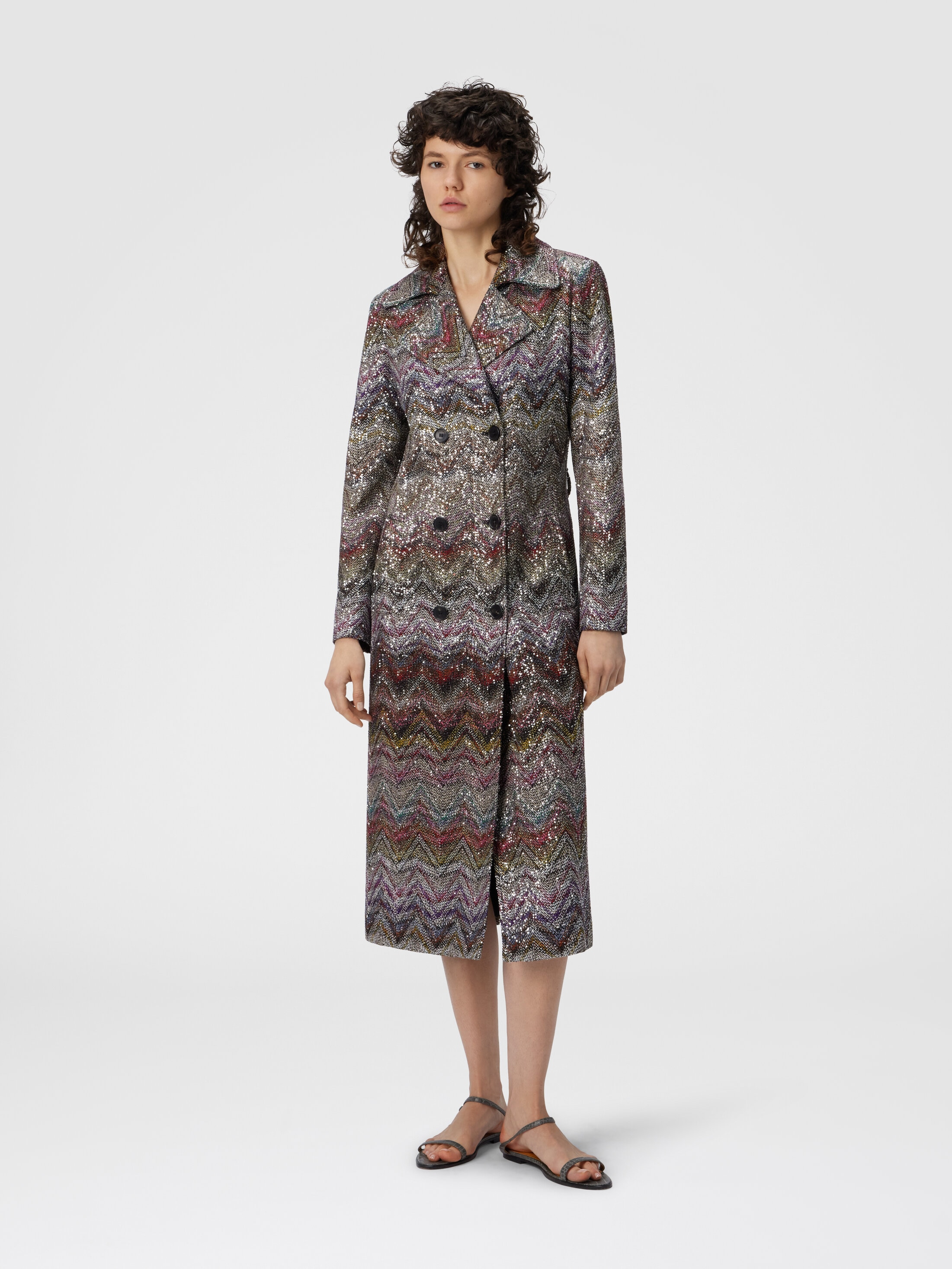 MISSONI Missoni Long Double-Breasted Trench Coat With Wavy Zigzag Pattern