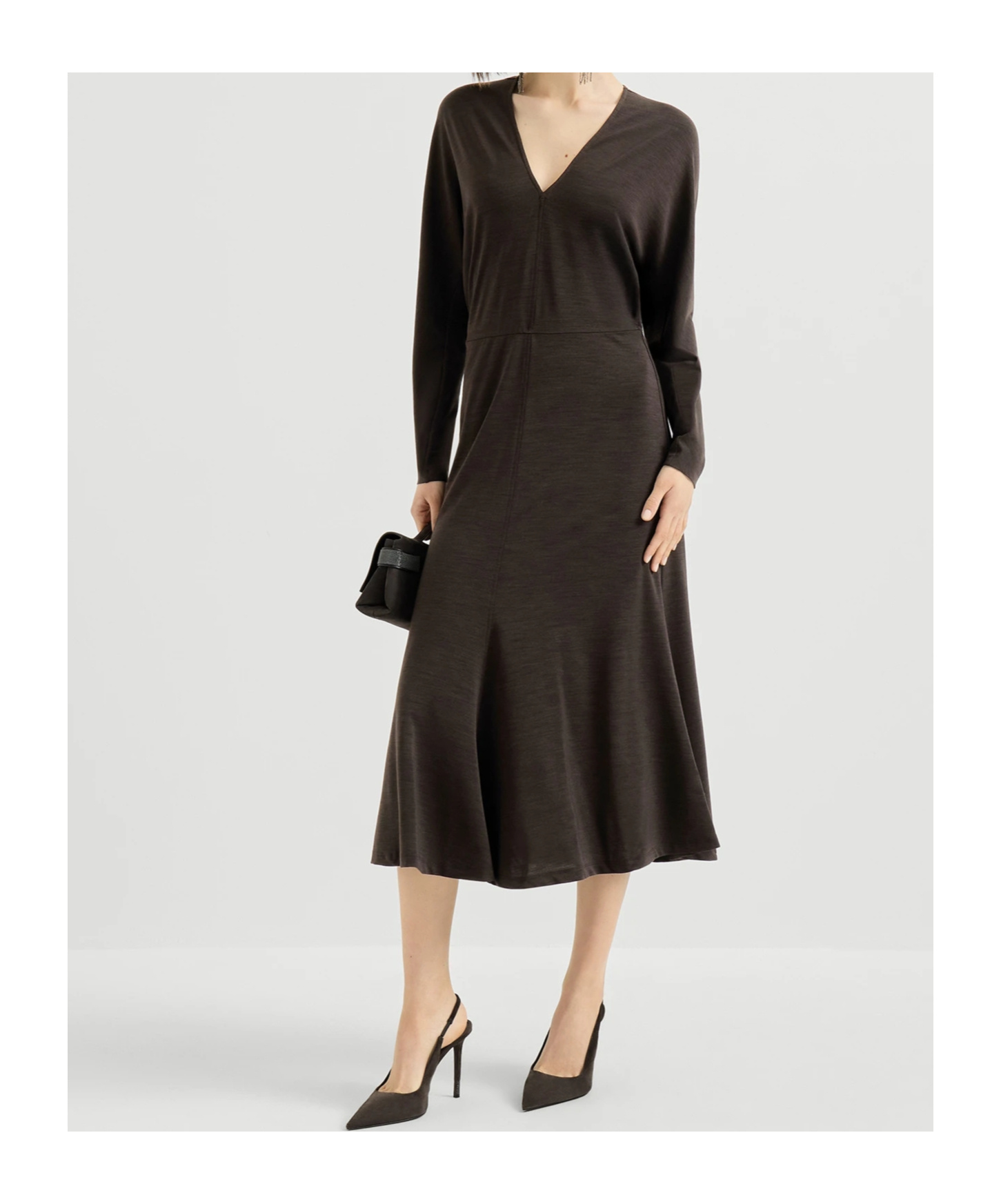 BRUNELLO CUCINELLI Brunello Cucinelli Techno Wool Jersey Monili-Embellished Midi Dress