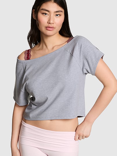 PINK PINK Soft Modal Off-the-Shoulder Boxy Tee