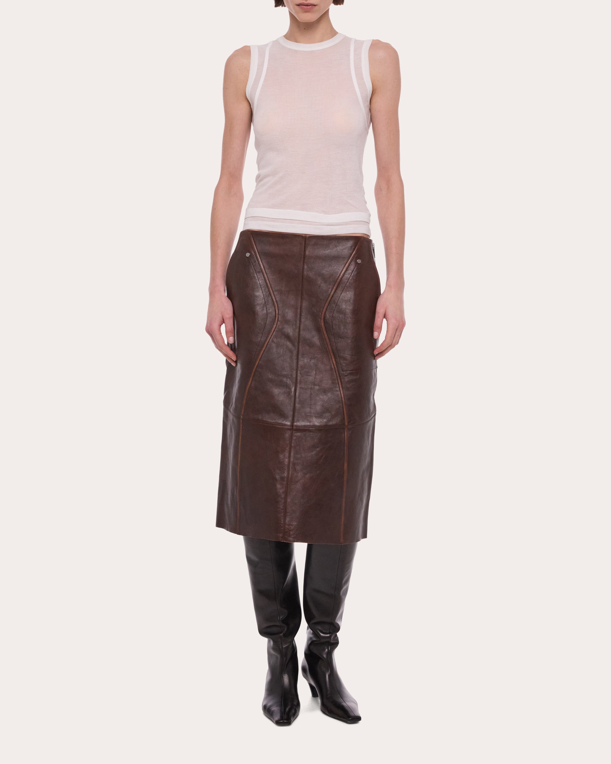 HELMUT LANG Helmut Lang Leather Saddle Midi Skirt