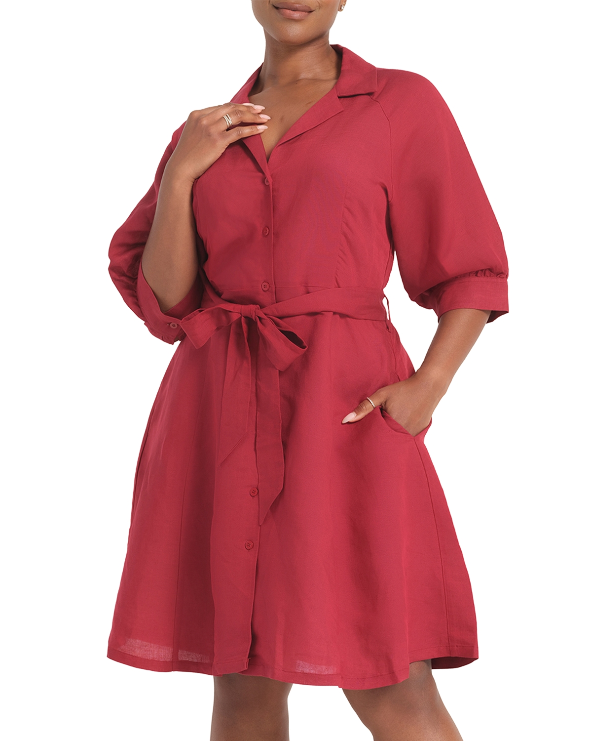 ESTELLE The Maribel Tie Waist Shirt Dress