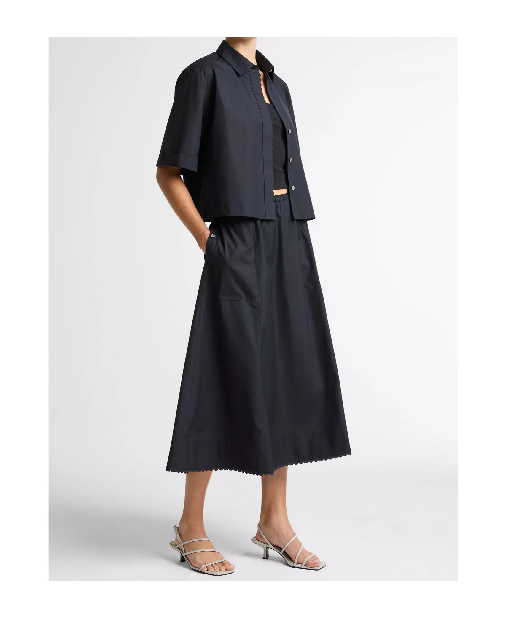 VINCE Vince Scallop-Detail Cotton Midi Skirt