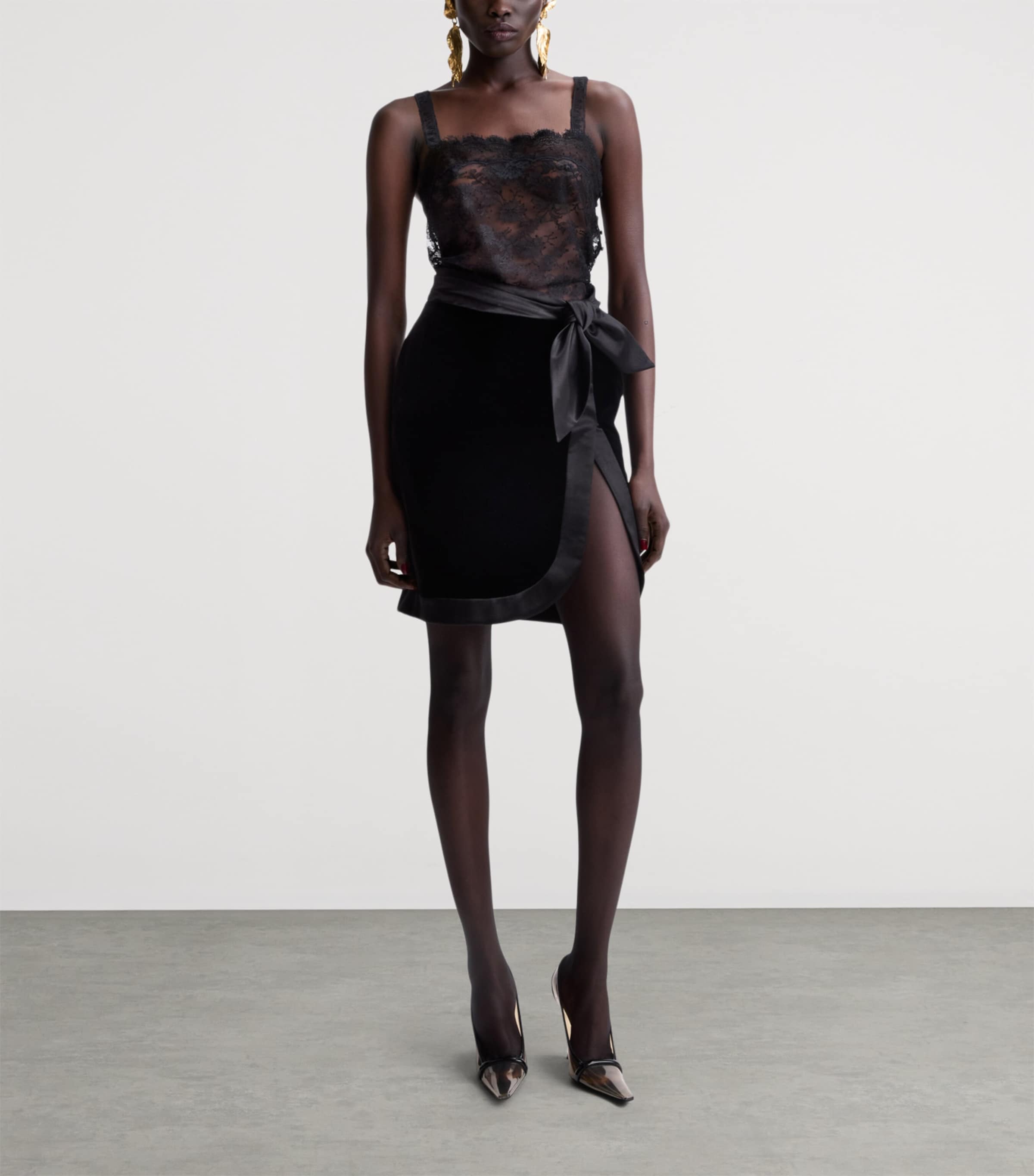 SAINT LAURENT Saint Laurent Velvet-Satin Bow-Detail Midi Skirt