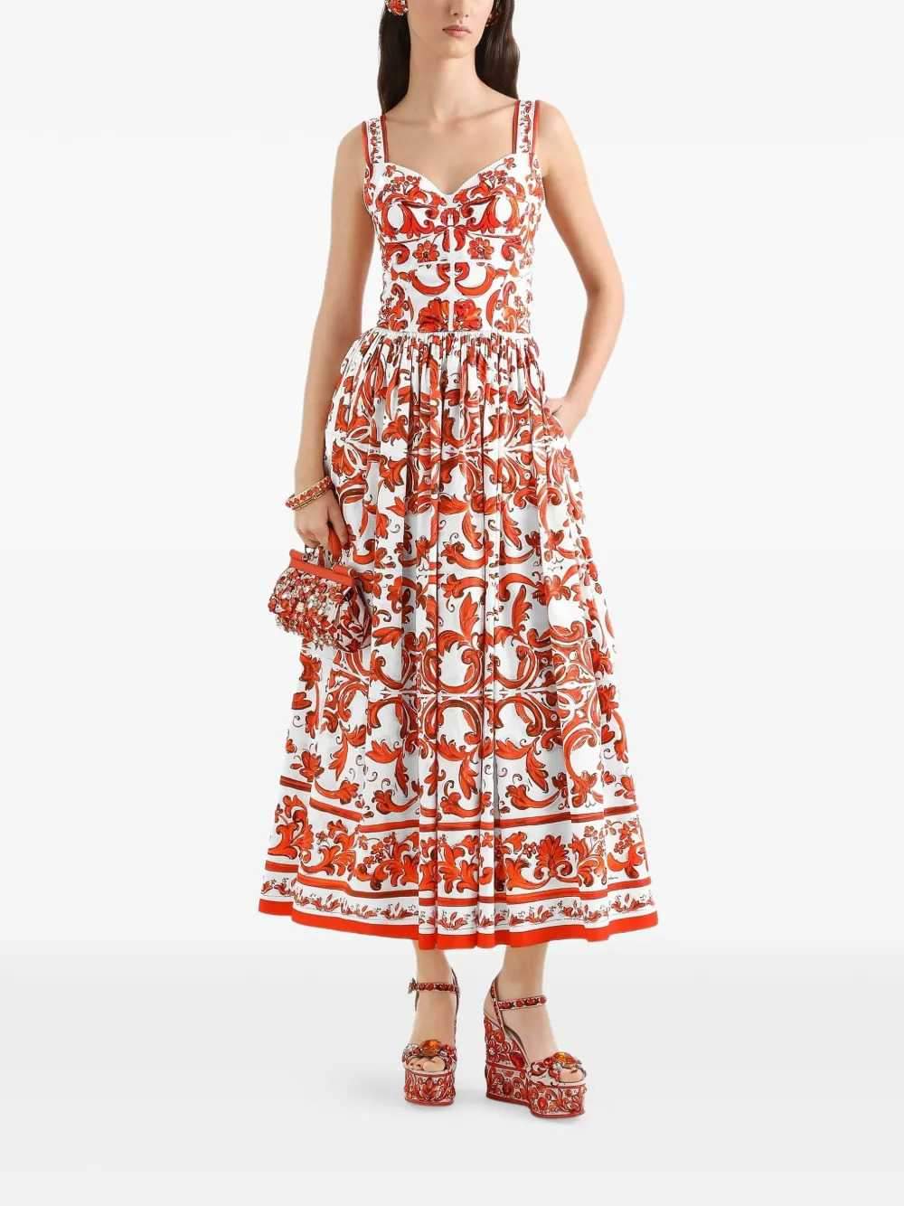 DOLCE & GABBANA DOLCE & GABBANA Long Poplin Dress with Majolica Print
