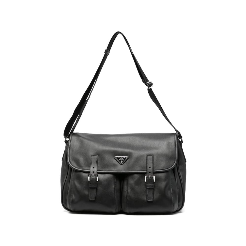 PRADA PRADA Re-Nylon and Leather Trim Shoulder Bag with Enamel Triangle Logo