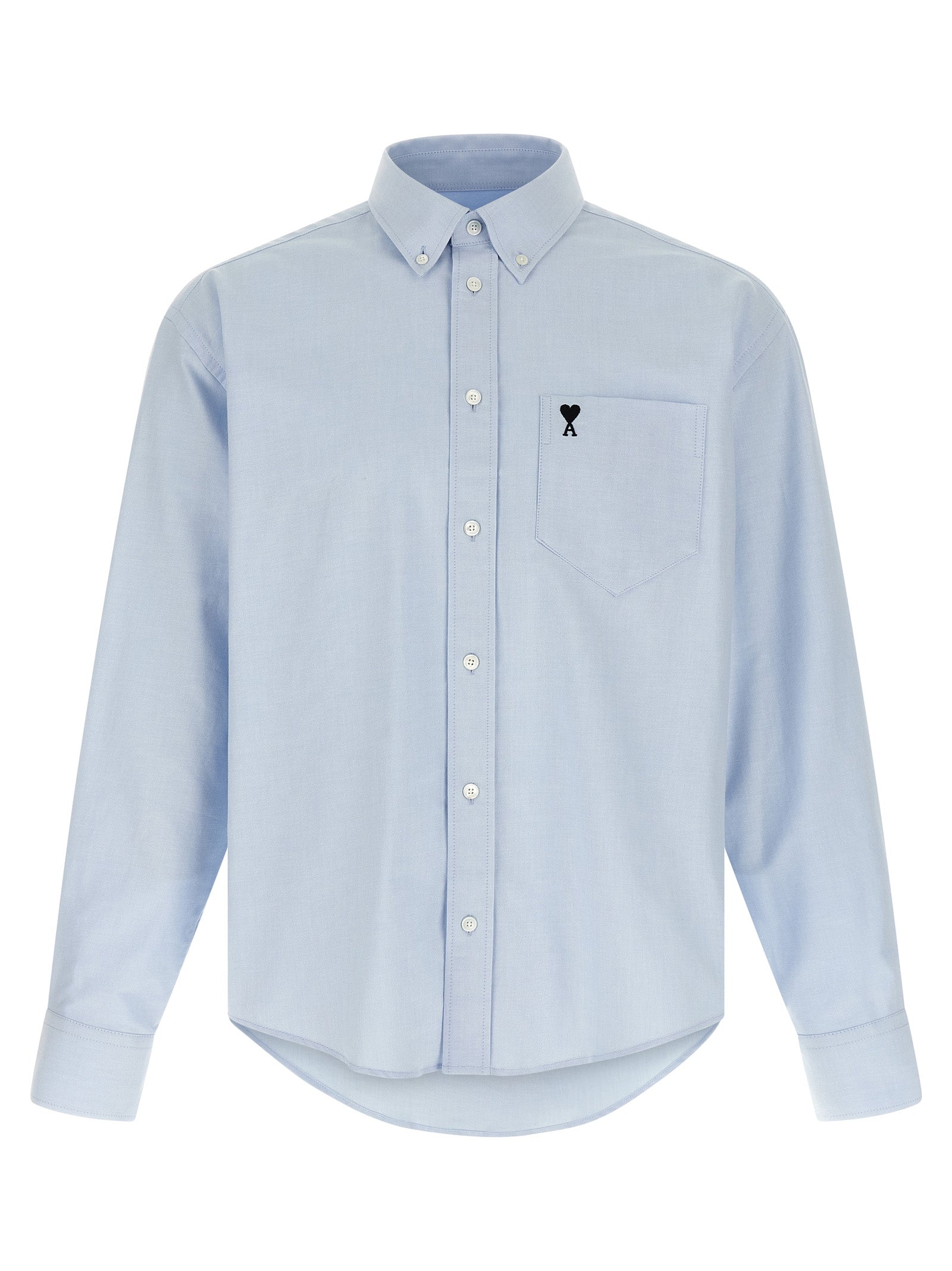 AMI cotton denim shirt with french collar and concealed buttoning