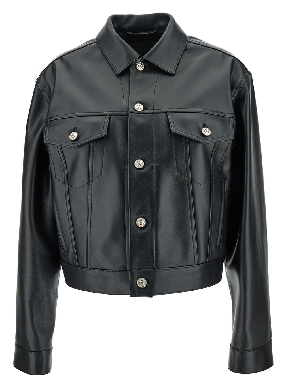 BALENCIAGA BALENCIAGA Cropped Leather Jacket with Silver-Tone Branded Buttons