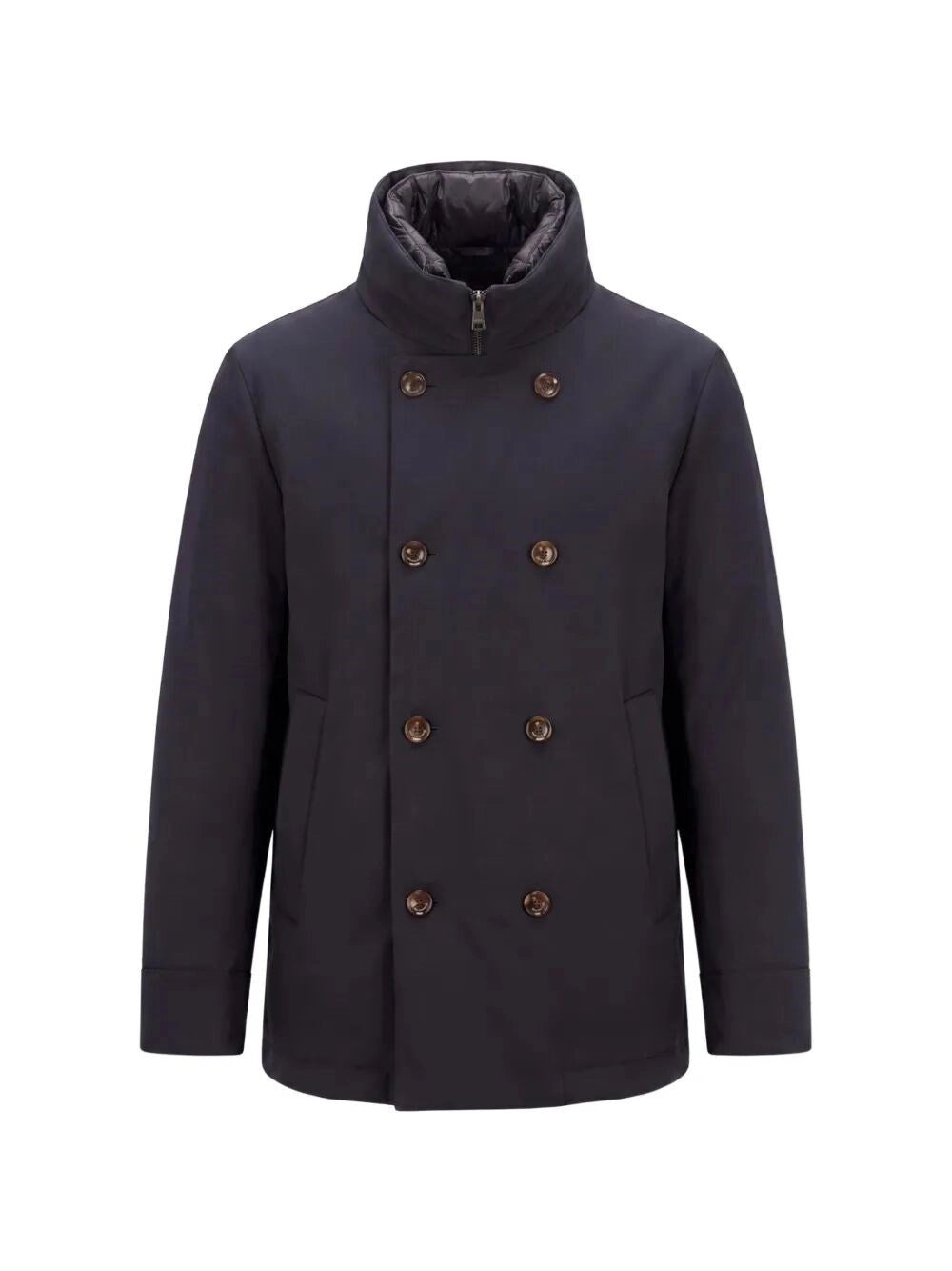 MOORER single-breasted short coat in wool with nylon hood and lapels