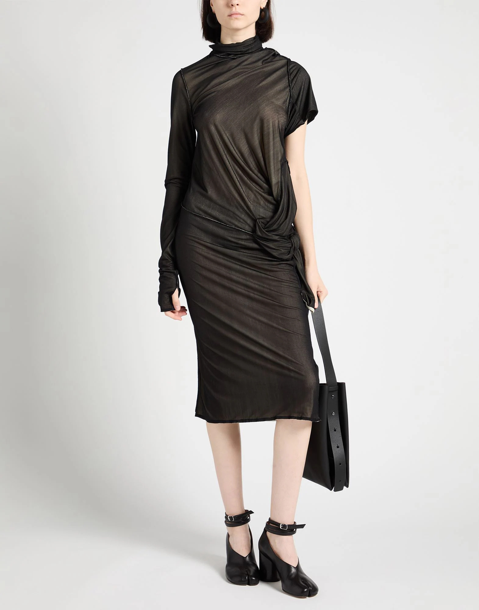 MAISON MARGIELA Maison Margiela Asymmetrical Tulle Jersey Turtleneck Dress