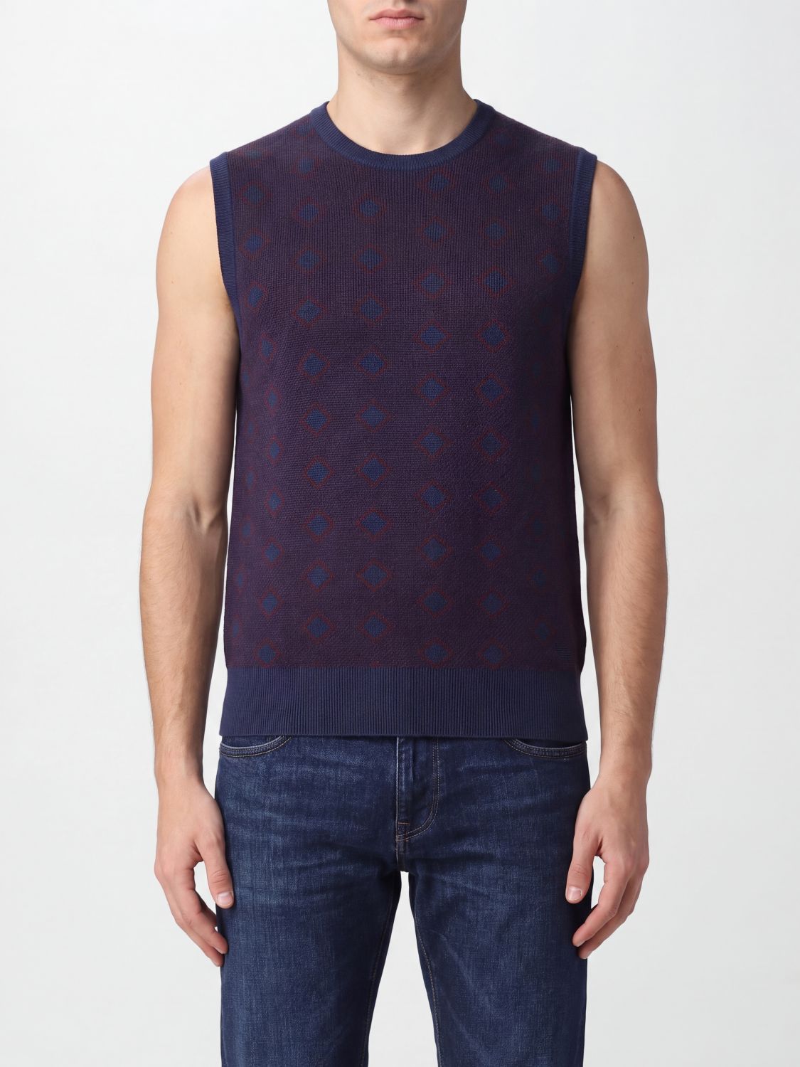 EMPORIO ARMANI Emporio Armani Virgin Wool and Cashmere Argyle Crewneck Knitted Slipover