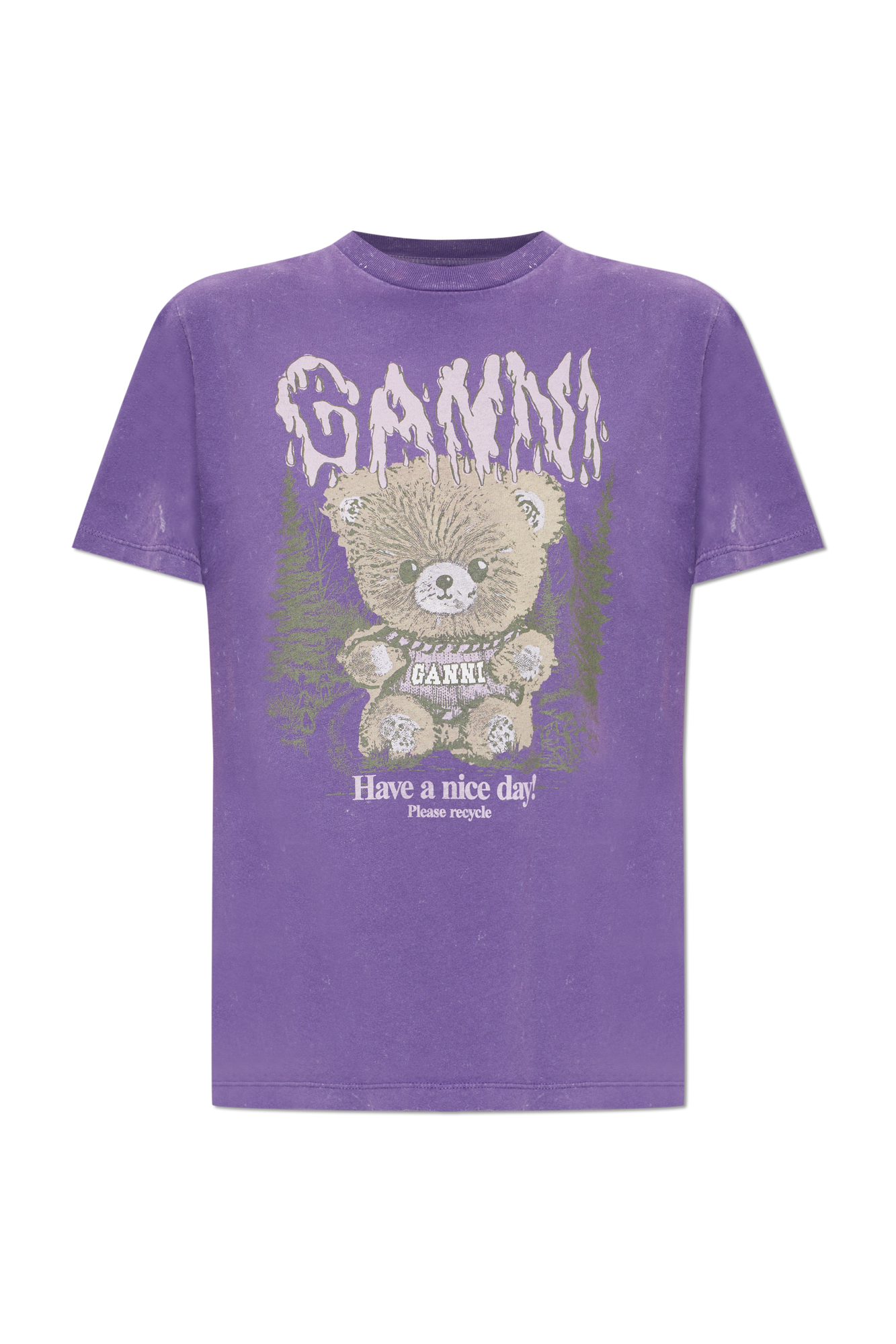 GANNI Ganni "Have a Nice Day!" Teddy Bear Print Cotton T-Shirt