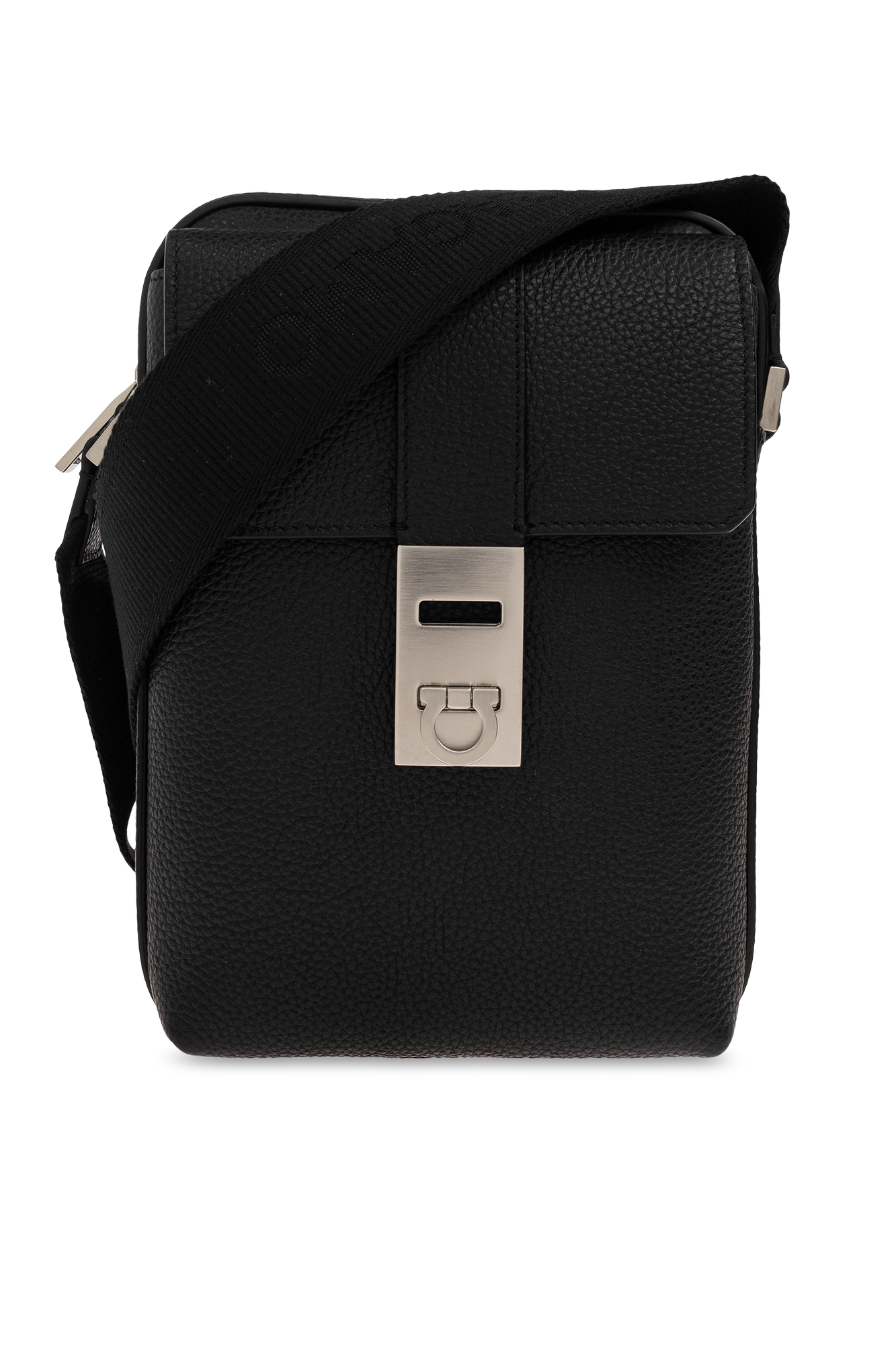 SALVATORE FERRAGAMO FERRAGAMO Black Gancini Clasp Leather Bag