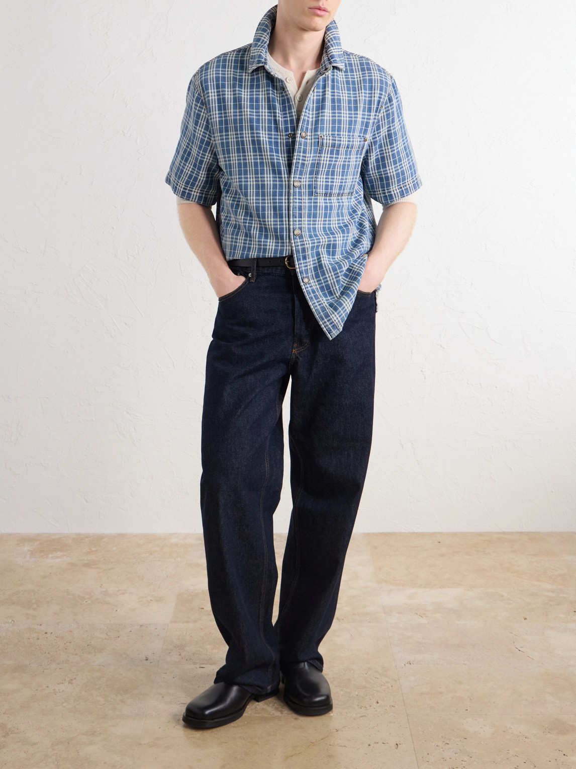 BURBERRY Burberry - Logo-Appliquéd Checked Denim Shirt - Men - Blue - 48