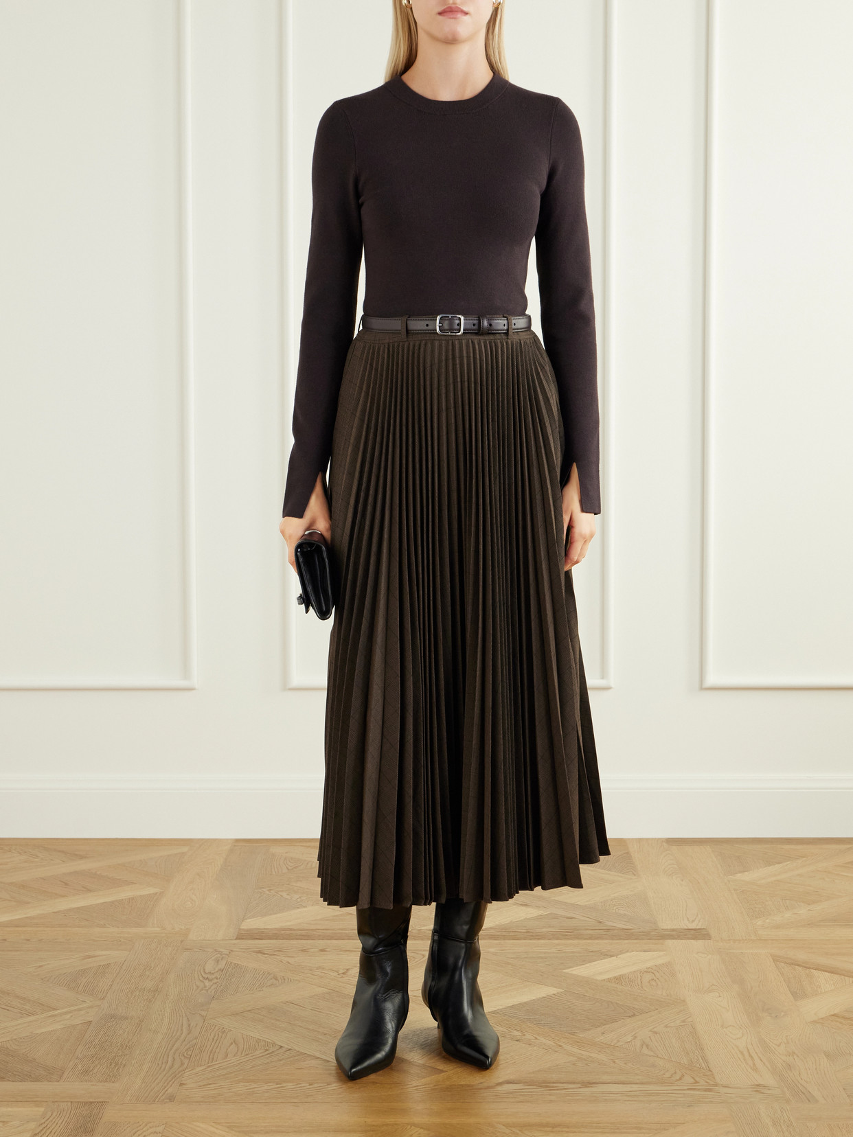 SIMKHAI SIMKHAI Belted Pleated Woven Midi Dress