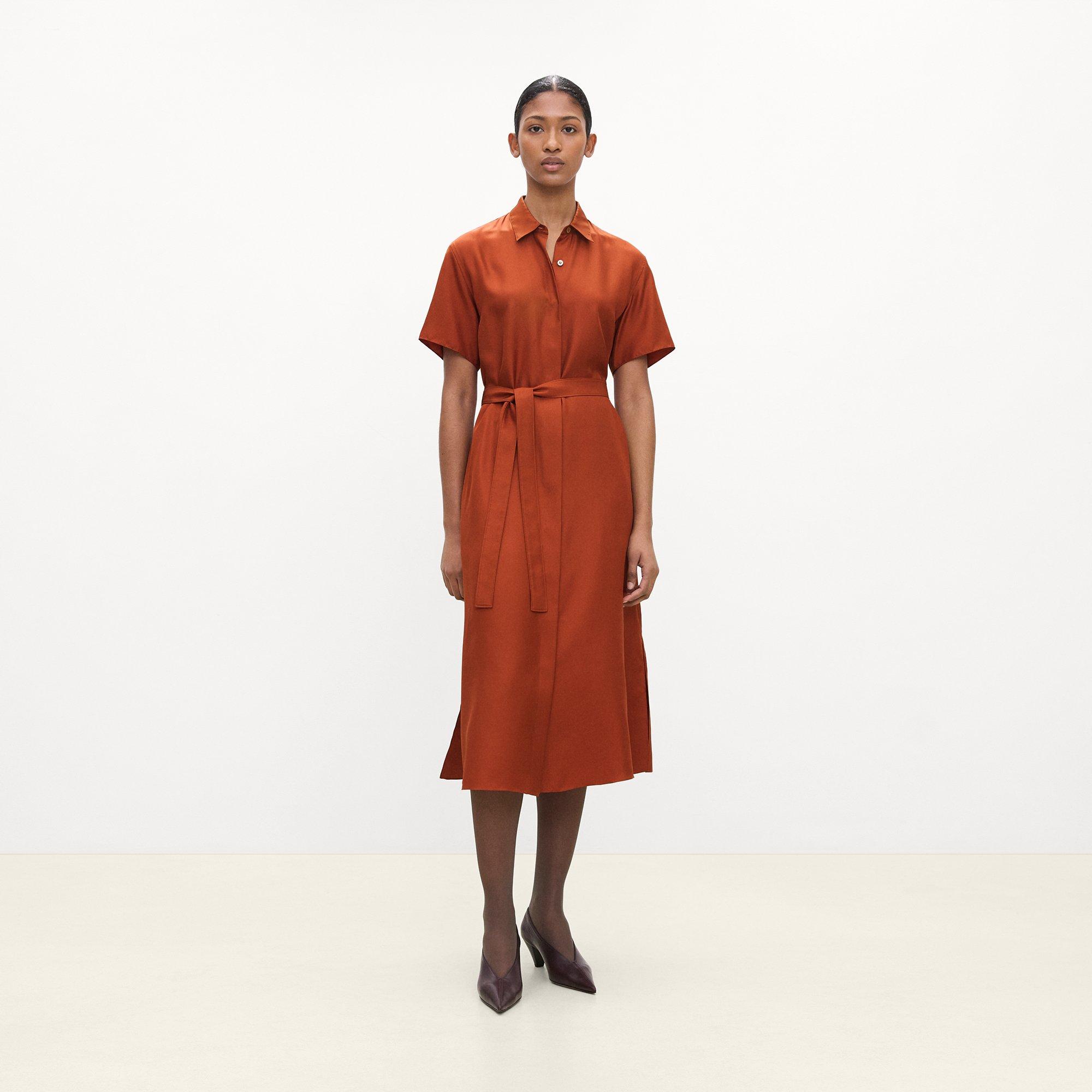 THEORY Belted Silk Twill Shirt Dress