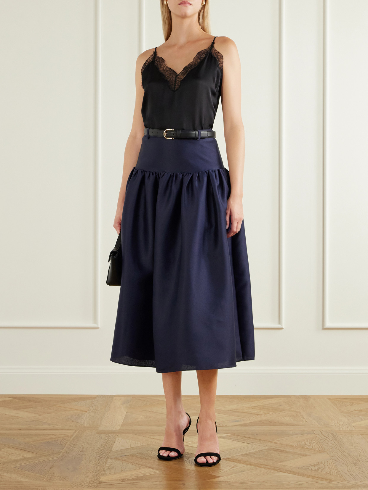 SELF-PORTRAIT SELF-PORTRAIT Gathered Taffeta Midi Skirt