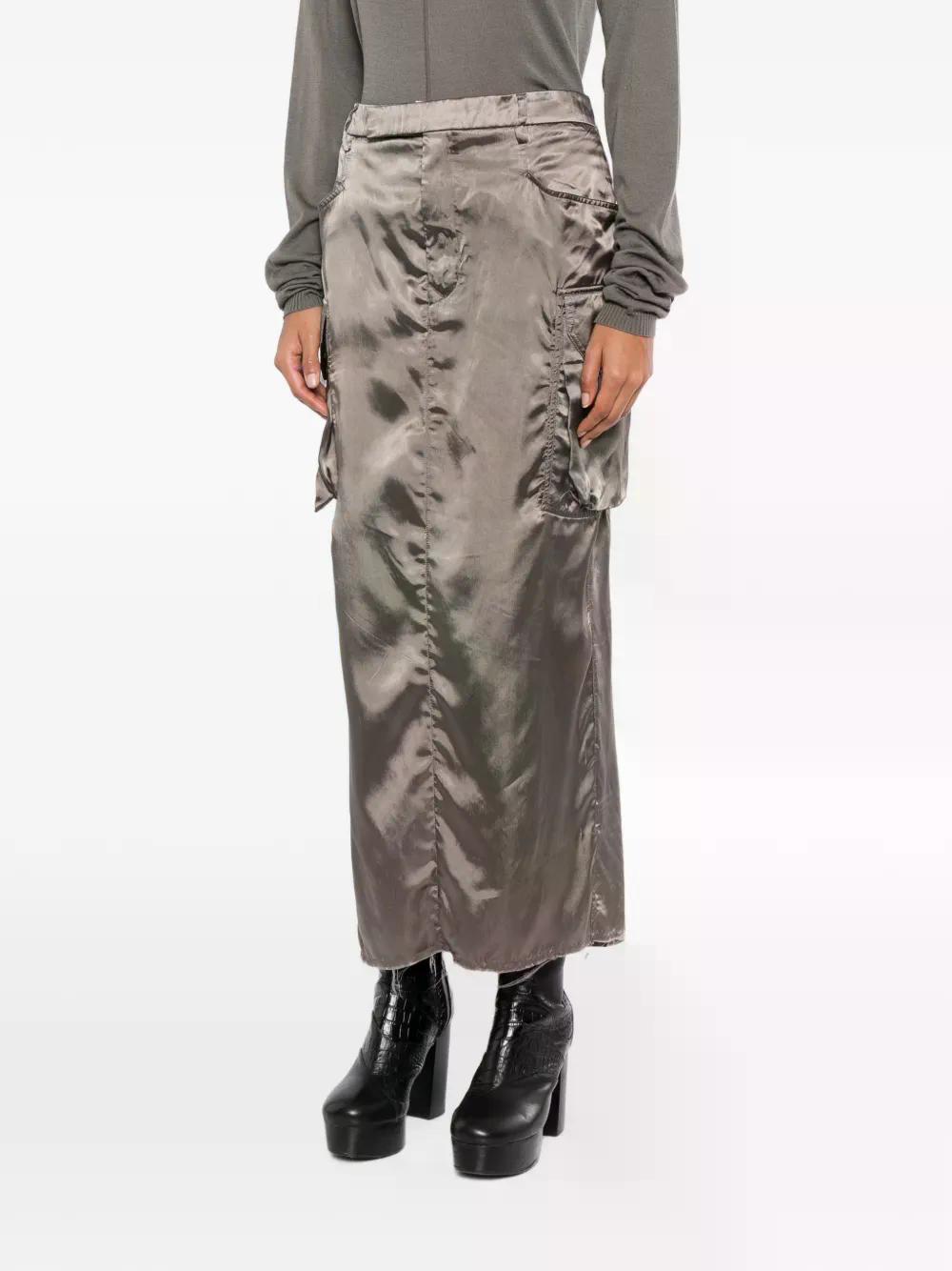 RICK OWENS Rick Owens Firbanks Satin Cargo Maxi Skirt